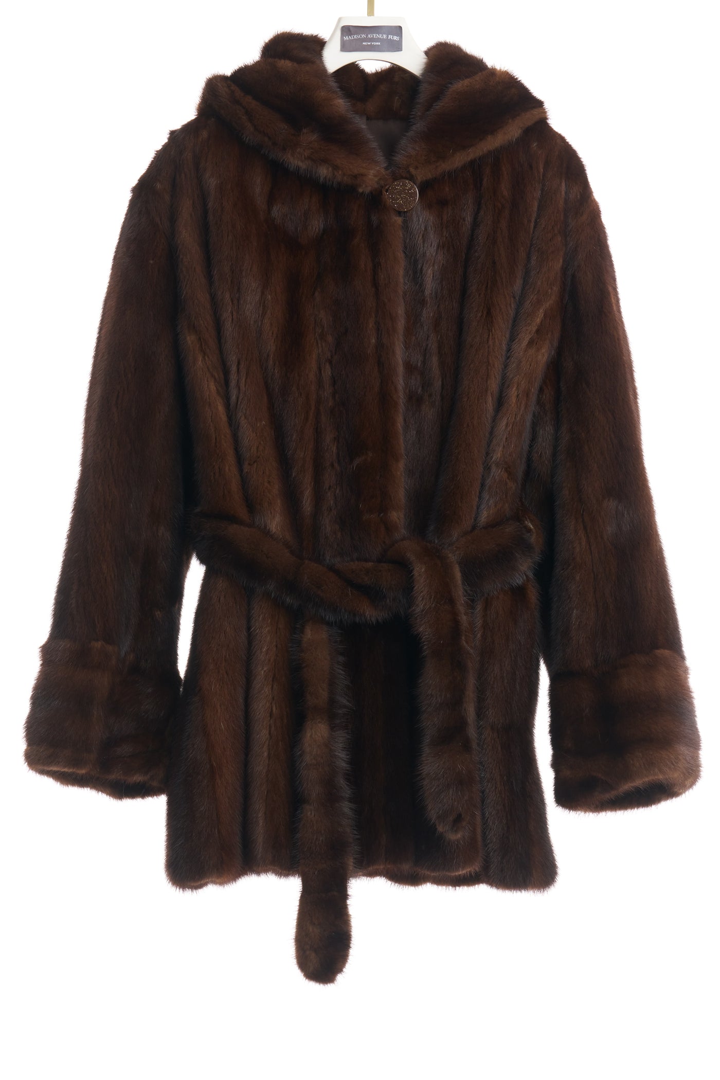PRE-OWNED NATURAL DEMI BUFF MINK HOODED SWING W/ BELT – Madison